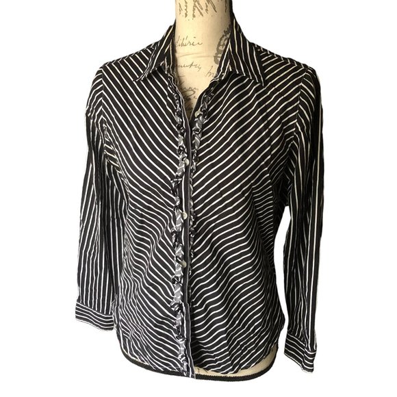 Talbots | Tops | Talbots Petites Sz S Black White Cotton Stripe Midline ...